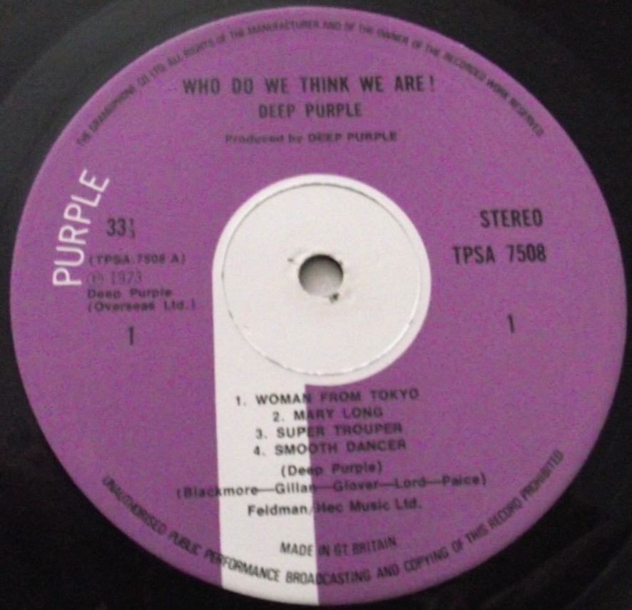 DEEP PURPLE ~ WHO DO WE THINK WE ARE ! ** 1973 UK PURPLE LP w/INSERT. A ...