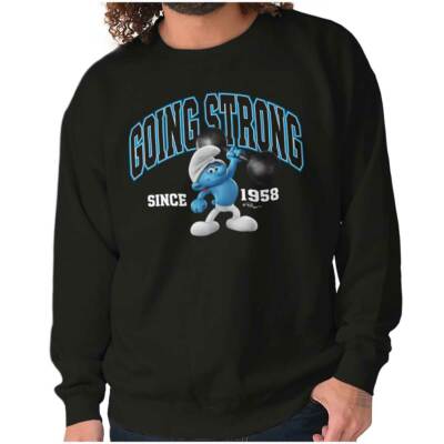 Hefty Smurf Going Strong Lifting Gym Workout Womens or Mens Crewneck ...