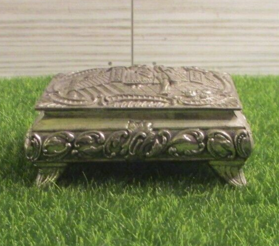 Vtg ~ 4 Footed Silver Plated Victorian Design Lined Hinged Lid Trinket ...