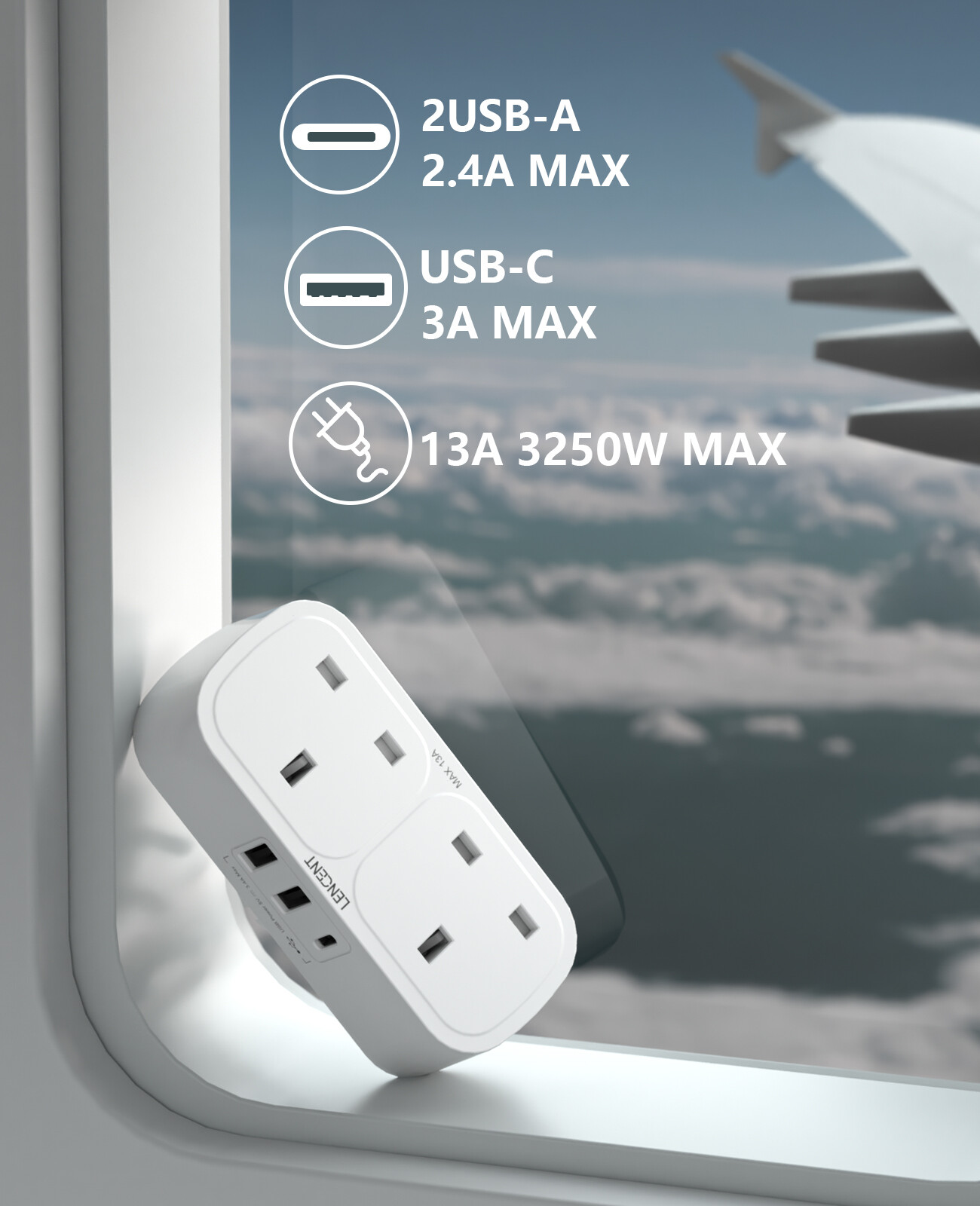 LENCENT UK EU US Double Plug Adapter Multi Plug Extension Wall Charger ...