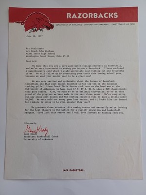 Gene Keady Signed Recruiting Letter to Art Schlichter - Arkansas, HOF ...