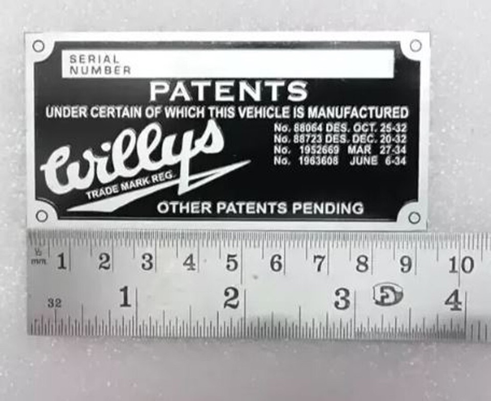 Vehicle Serial Number Data Patents Plate For Jeeps Willys | eBay