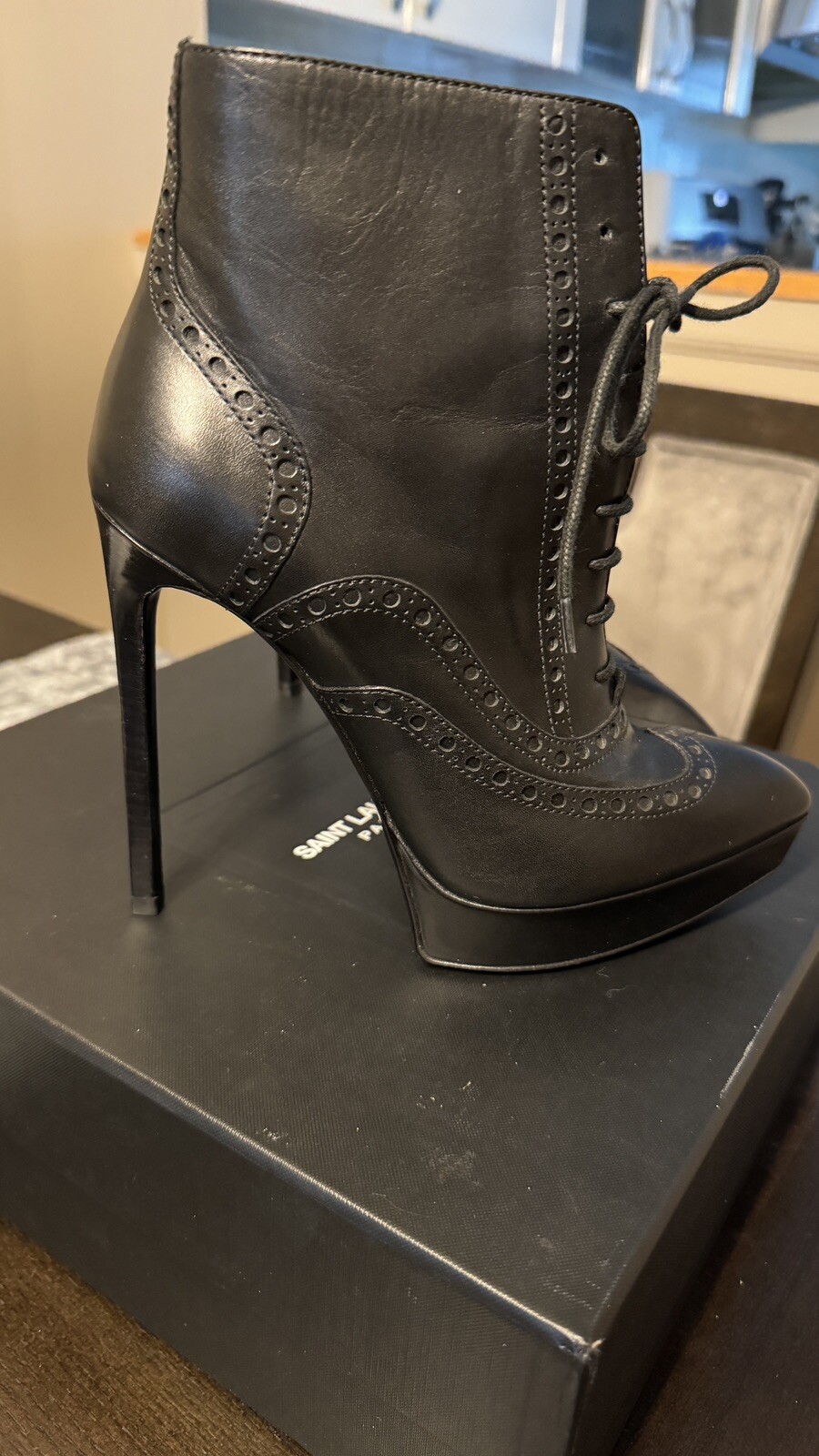 SAINT LAURENT YSL Janis Leather Lace-up Black Stilett… - Gem