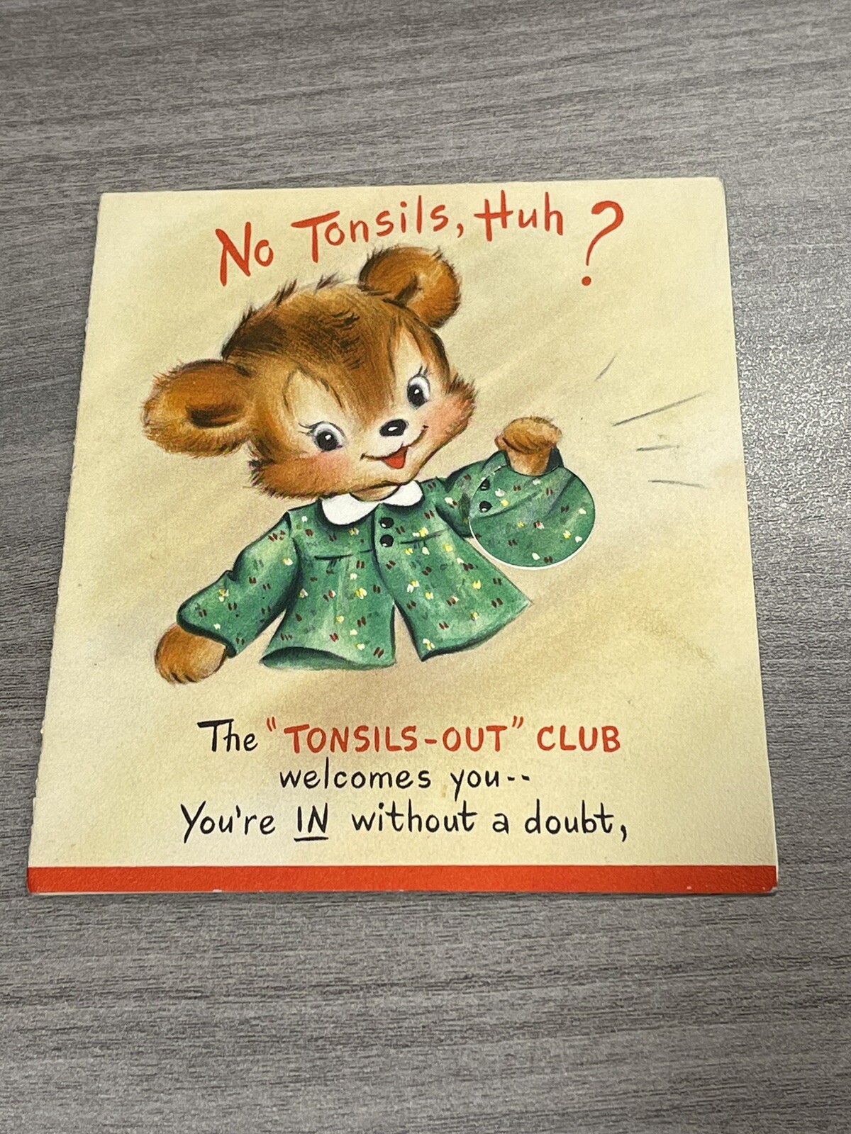 Vintage Greeting Card Get Well Bear Tonsils | eBay