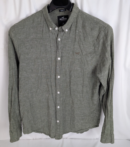 Hollister Shirt Men's Size XL Army Green Linen Cotton Slim Fit Button-Down | eBay