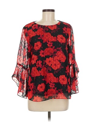 Kasper Women Red 3/4 Sleeve Blouse M | eBay