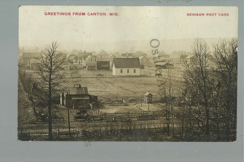 Canton WISCONSIN RPPC 1908 BIRDSEYE VIEW nr Rice Lake Cameron Chetek ...
