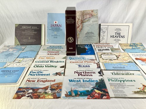 Lot of 35 National Geographic Vintage Maps w Leather Slipcover Slipcase ...