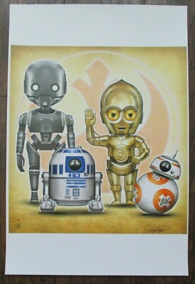 NATHAN SZERDY SIGNED 12X18 ART PRINT STAR WARS DROIDS R2D2 C3PO BB-8 ...