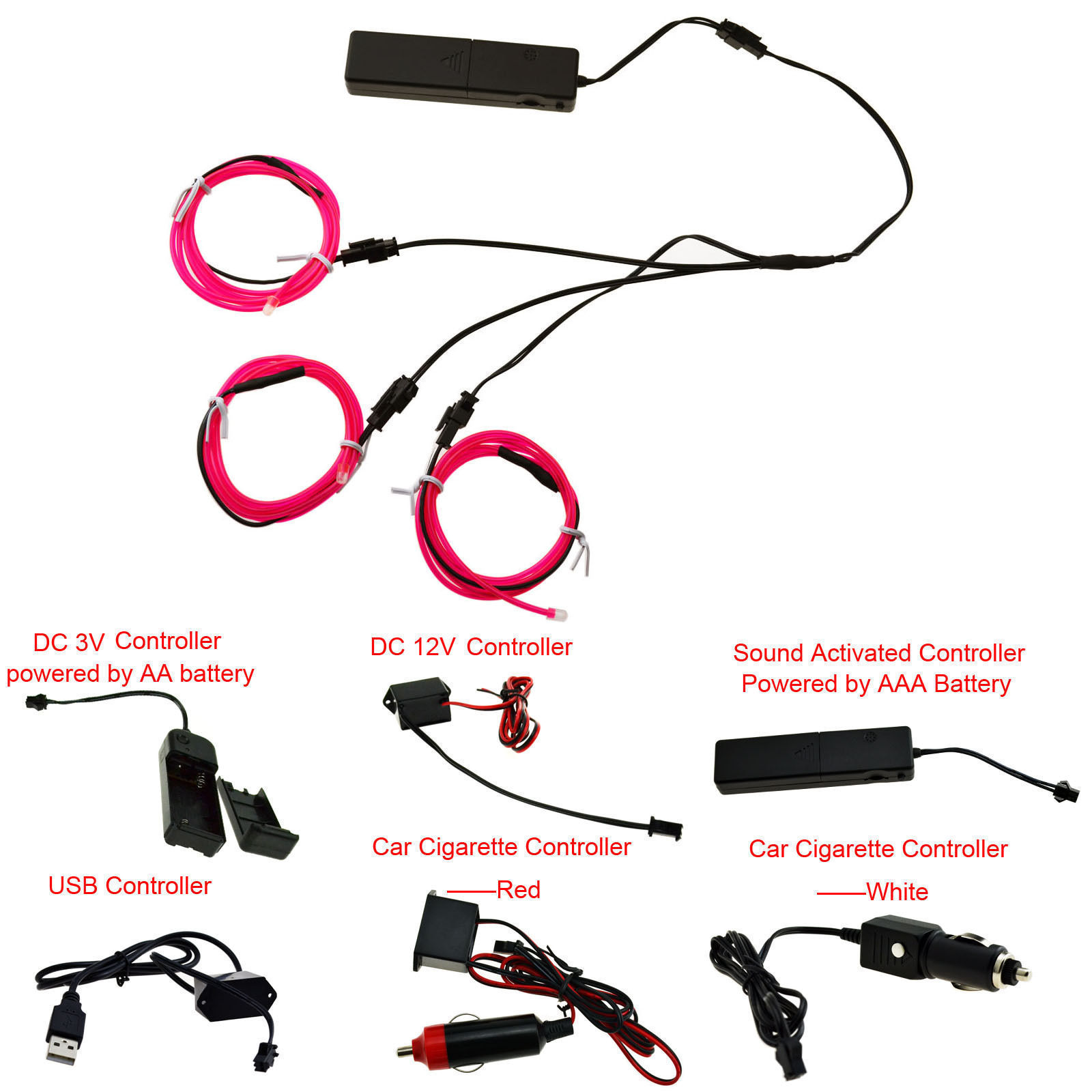 EL Wire 1M Glow String Strips Neon LED Light + Controller + Inverter ...