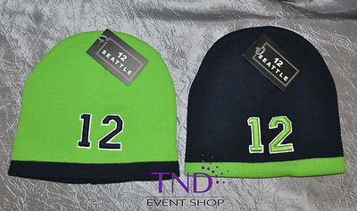 SEATTLE SEAHAWKS NUMBER 12 #12 FAN KNIT BEANIE HAT CAP BLUE AND GREEN ...