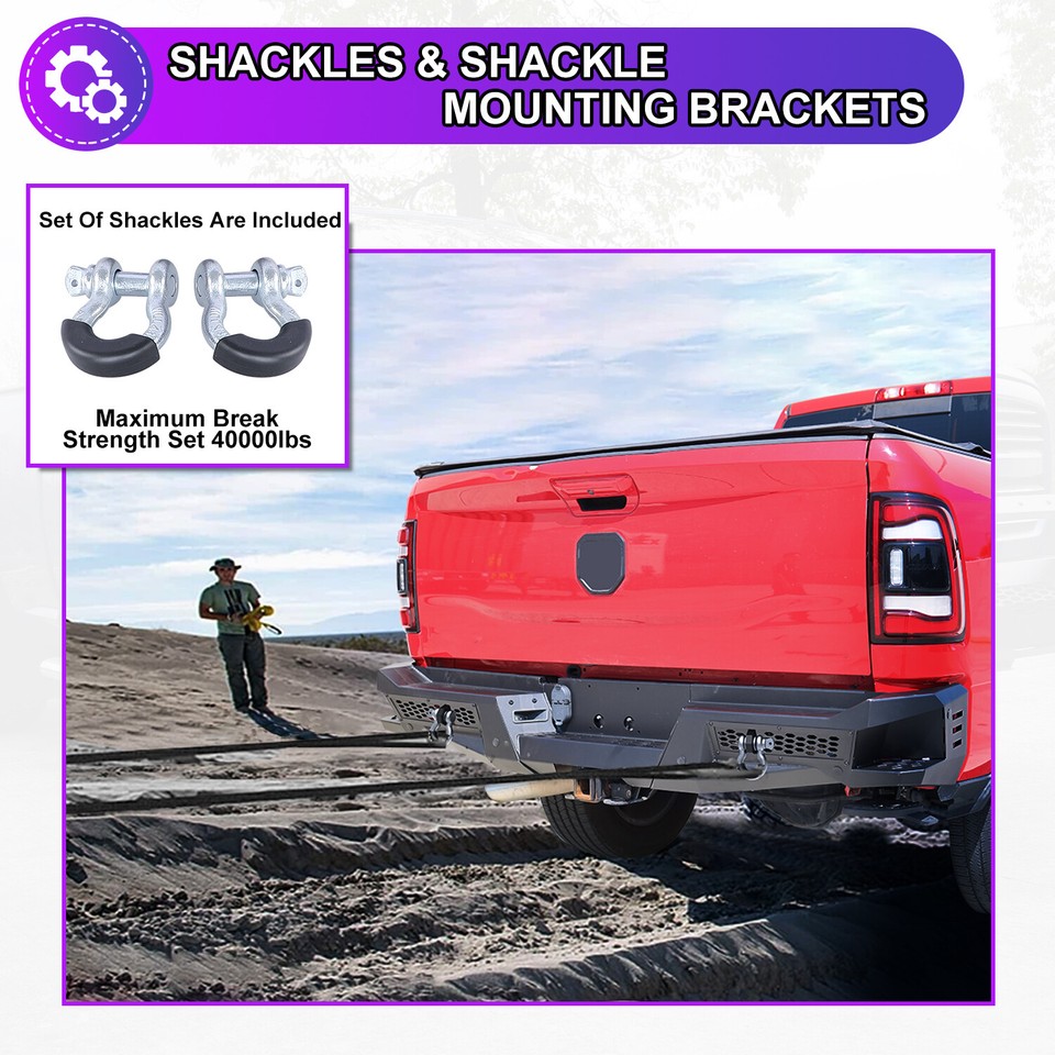 For 2019 2020 2021 2022 2023 2024 Dodge Ram 2500 Steel Rear Bumper w/2 ...