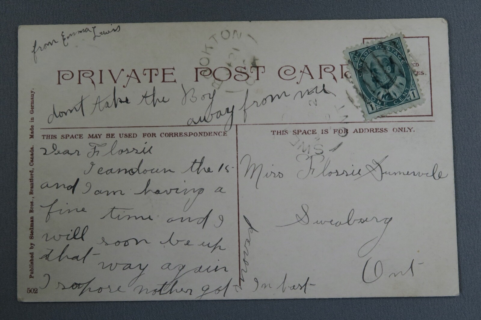 *Kengo* Canada Stamp #89 KEVII on Postcard 1909 Bookton, Ontario ...