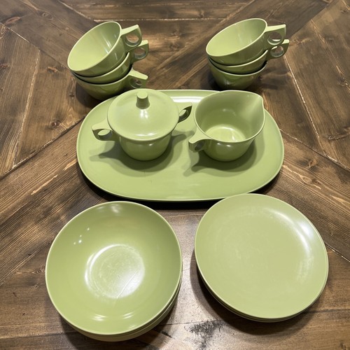 22 Texas Ware Melamine Green Plate Bowl Mug Platter Sugar Cream Coffee ...