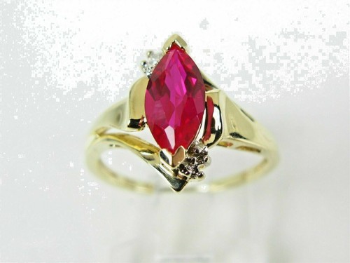 10k Yellow Gold Marquise Lab created Ruby & Diamond accents Ladies Ring 2.6g | eBay
