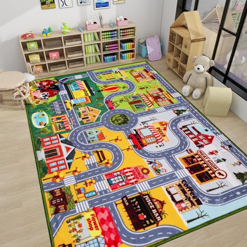 Kids Car Rug Carpet, Traffic Road Kids Rug, Town City Four Season Road ...