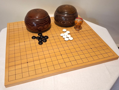 Vintage Japanese Wooden GO BOARD GAME with STONES Strategy Goban Go ...