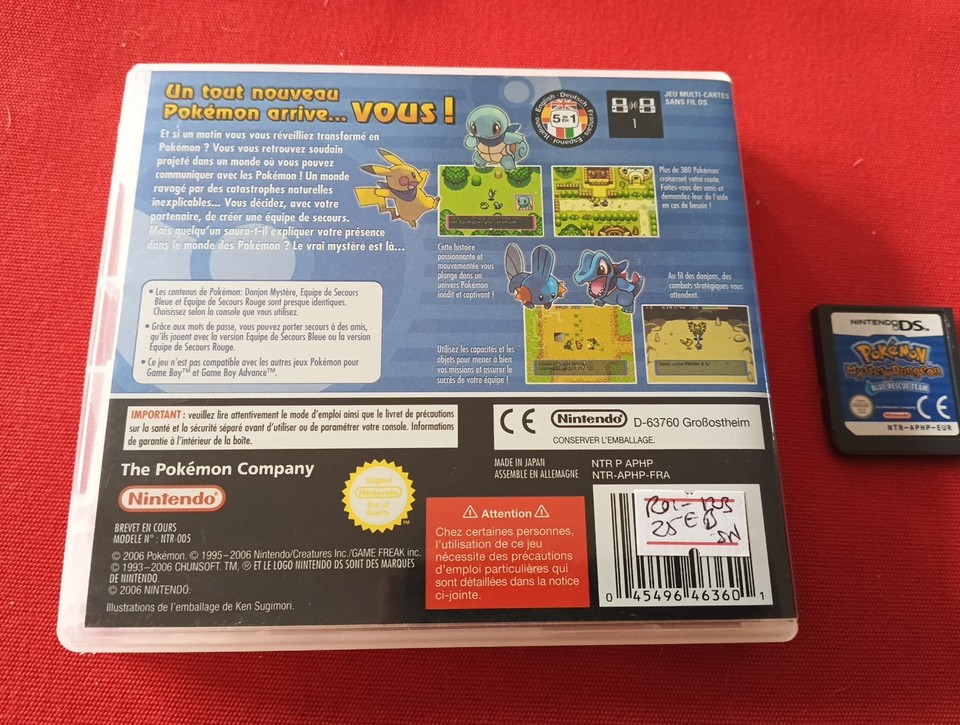 Pokemon Dungeon Mystere Rescue Team Blue Nintendo DS Box Pal Eur FR ...