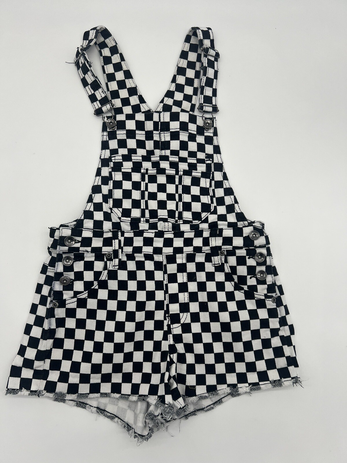 Blackheart Black White Checkered Denim Overalls - Gem