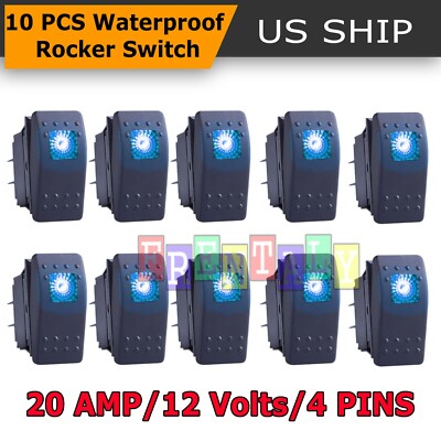 10 X Waterproof Marine Boat Car Rocker Switch 12V SPST ON-OFF 4PIN 4P ...