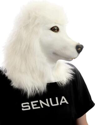 White Poodle Mask Dog Head Latex Realistic Animal Full Head Halloween ...
