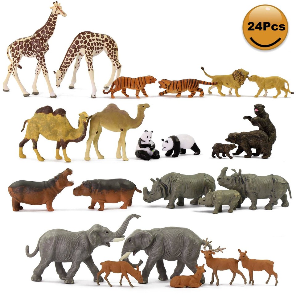 24pcs Model HO Scale 1/87 Wild Zoo Animals PVC Elephant Camel Giraffe ...