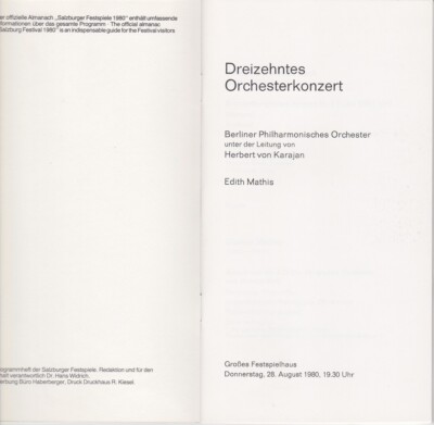 KARAJAN Edith MATHIS BSO 1980 Bach Mahler Salzburg Festival Concert | eBay