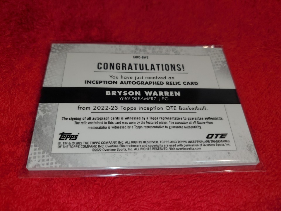 2023 TOPPS INCEPTION OTE CARD BRYSON WARREN AUTO RELIC 09/30 G LEAGUE ...