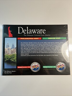 1998 Colorized DELAWARE State Quarter Set Of 2 Historical Display Card ...