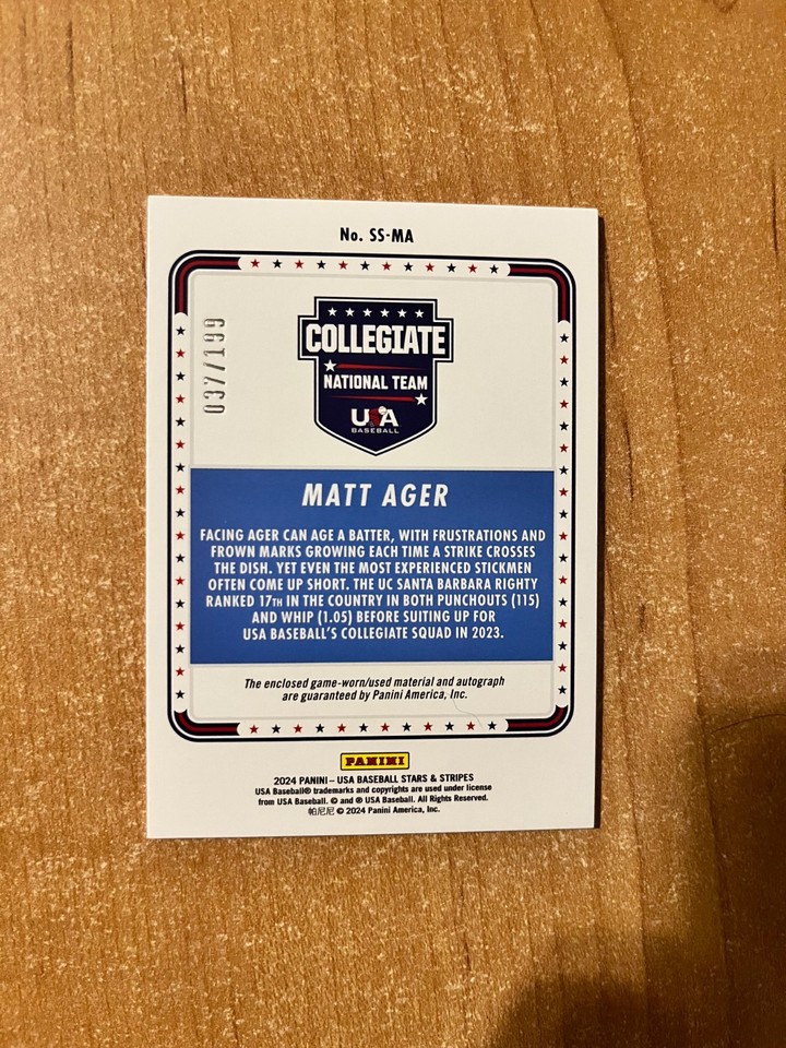 2024 Stars & Stripes - Matt Ager - Silhouettes Auto Jumbo Relic /199 | eBay