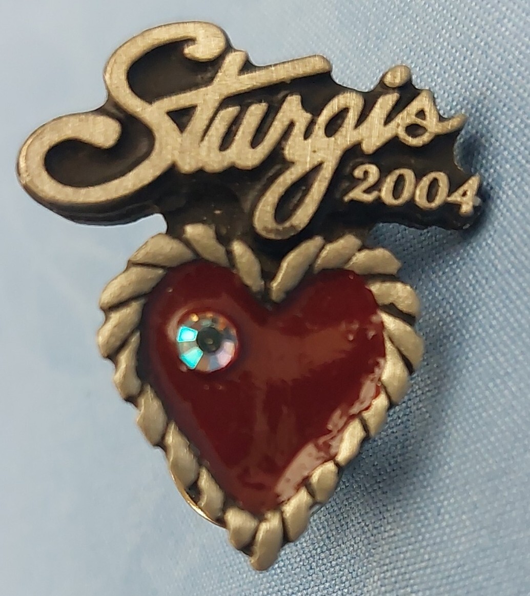 STURGIS 2004 WINGED RED ENAMEL HEART WITH BLING PIN PINBACK PRE-OWNED ...