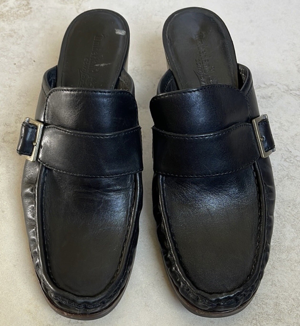 Timberland Black Leather Vintage Heel Mule Clog Size 7 | eBay