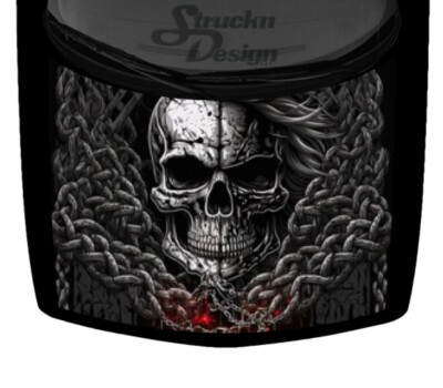 Metal Skull Chains Red Truck Hood Wrap Vinyl Car Graphic Decal 58" x 65 ...