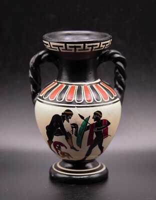 Greek Double Handled Amphora Vase Urn Black Red Made in Greece | eBay