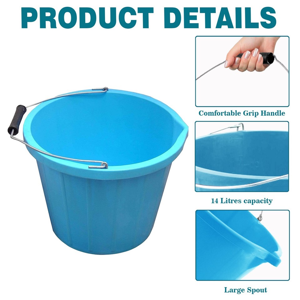 8 x 14L Builders Bucket Plastic Storage Home Kitchen Garden Farm - Sky ...
