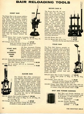 1972 Print Ad of Bair Reloading Tools Honey, Brown III, Polar & Glacier ...