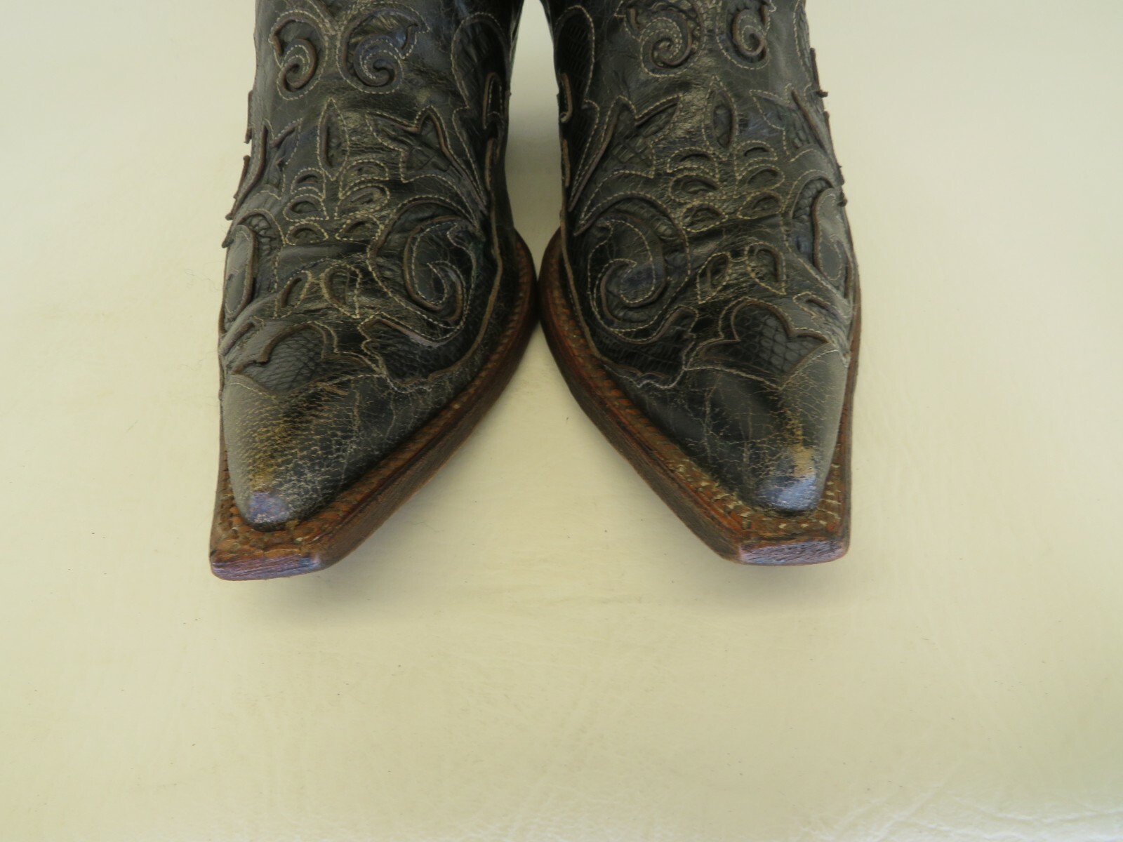 Corral Distress Black Leather Inlay Cowboy Western Bo… - Gem