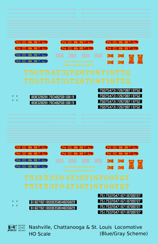 K4 HO Scale Decals NCSTL NC&StL Diesel Locomotive For Blue/Gray ...