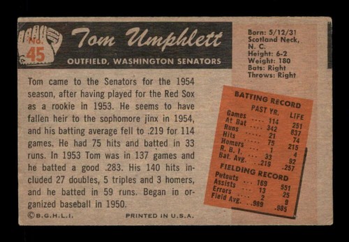 1955 Bowman #45 Tom Umphlett VG/VGEX X2984561 | eBay