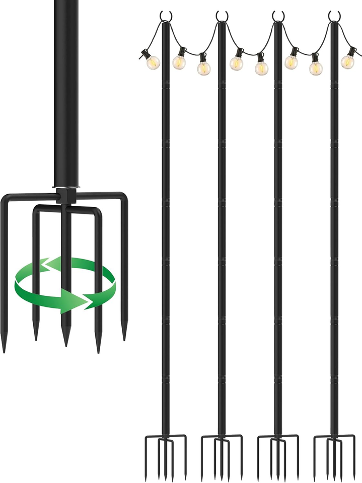 Outdoor String Light Poles 4 Pack, Heavy Duty String Light Poles for ...