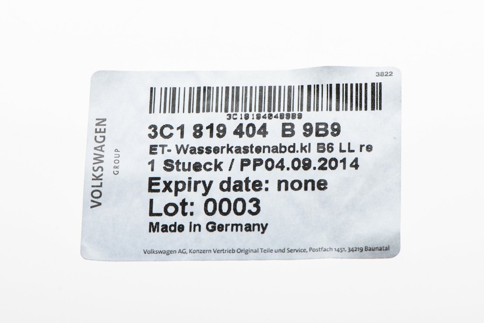 06-11 VW Volkswagen Passat Right Front Passengers Side Wiper Cowl ...