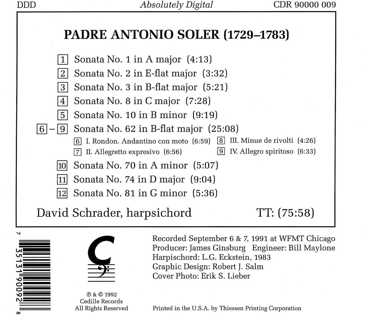 Padre Antonio Soler Harpsichord Sonatas (Schrader) (CD) Album (US ...