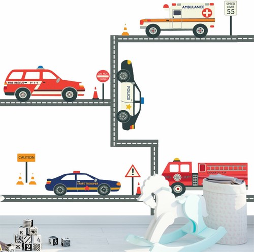 Emergency Vehicle Truck Collection Kids Wall Stickers Boys Nursery ...
