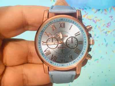 Women's Watch - Blue Face / Blue Faux Leather Band - Geneva with Quartz ...