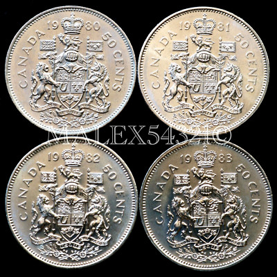 🇨🇦 *** CANADA 1980 1981 1982 1983 50 CENTS SET UNCIRCULATED FROM ROLLS ...