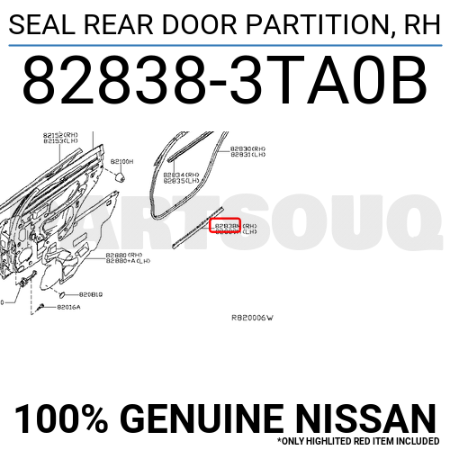 828383TA0B Genuine Nissan SEAL REAR DOOR PARTITION, RH 82838-3TA0B | eBay
