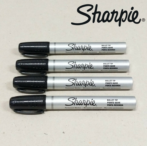 4 x Sharpie Heavy Duty Metal Permanent Marker Bullet Point ~2mm Black ...