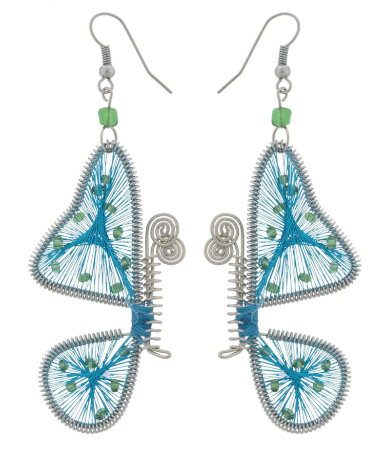 Art of Thread & Bead Butterfly Multicolored Dangle Earrings Handmade in ...