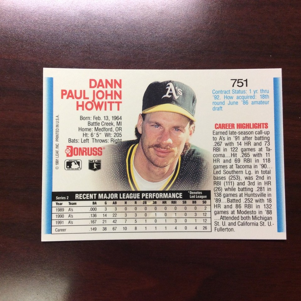 1992 Donruss #751 Dann Howitt Oakland Athletics | eBay