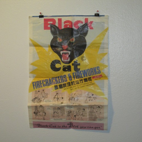 Vintage Black Cat Firecrackers Fireworks Safety Poster Safe Use Cartoon ...